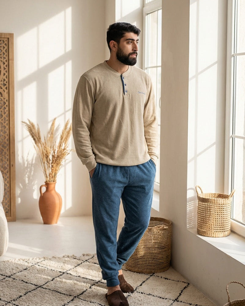 Pyjama Homme Beige – Texture Chaude & Coton Premium | Confort & Style ...